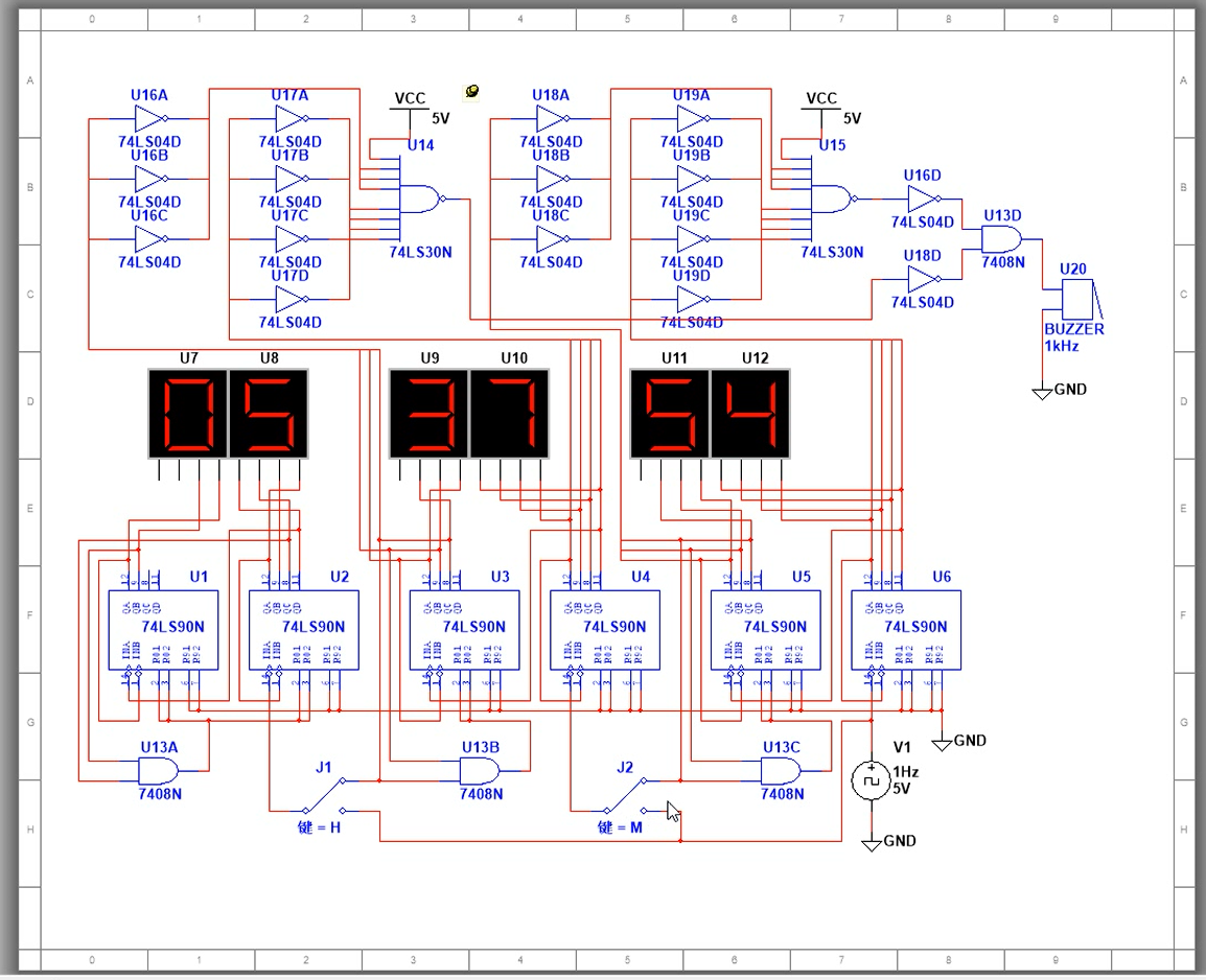 1018基于Multisim_74LS90的数字钟带整点报时电路仿真 | 极寒钛